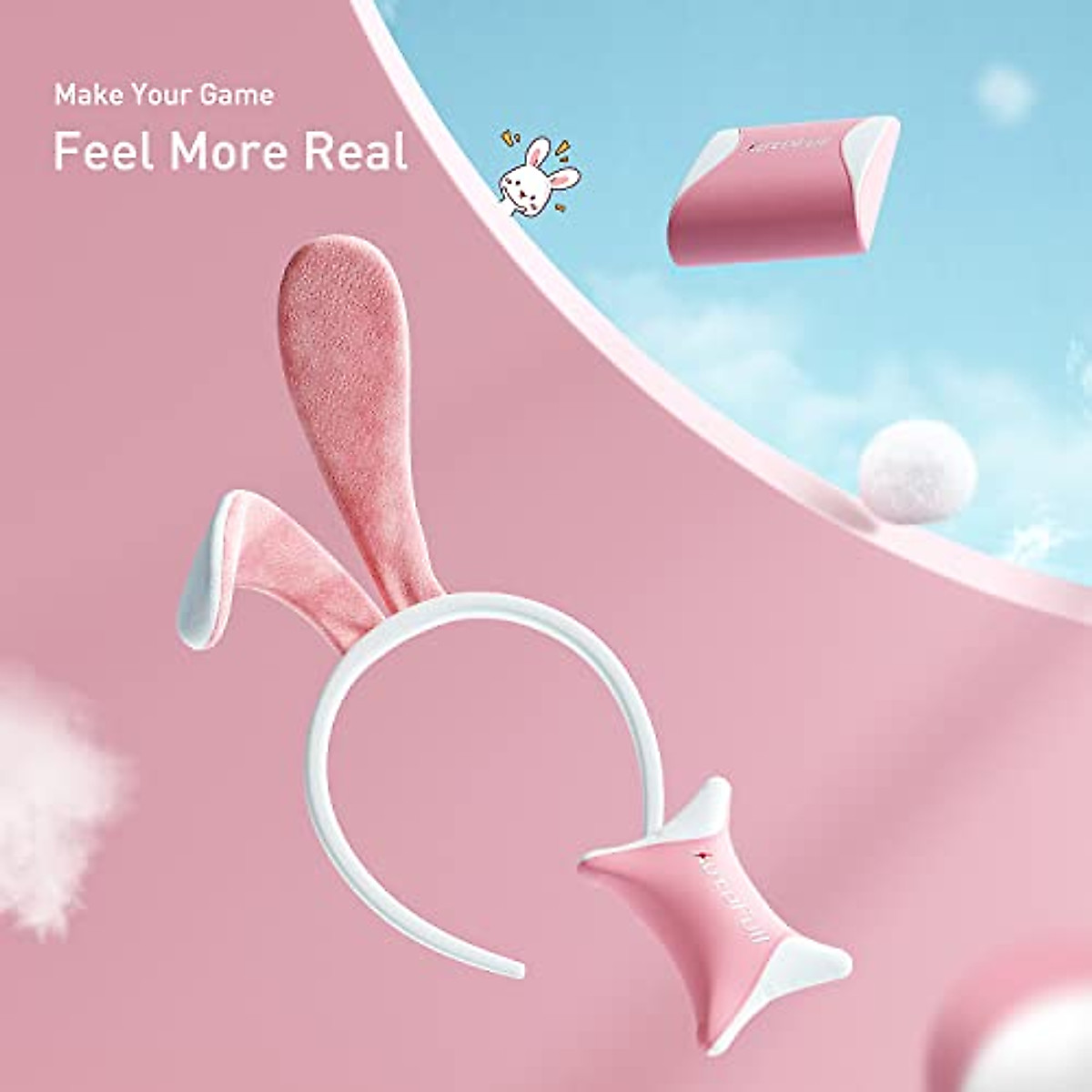 AutoFull C2 Pink Bunny Gaming Chair Cute Kawaii Gamer Chair for Girl Ergonomic Computer Gaming Chair with Lumbar Support PU Leather High Back Racing Gaming Chairs