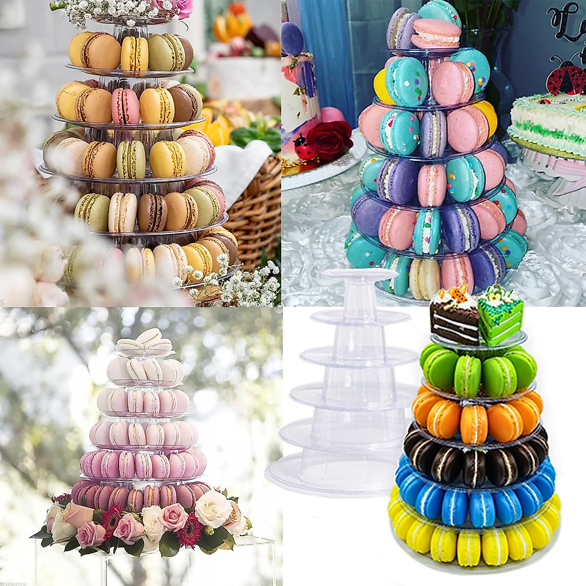 6 Tiers Round Macaron Tower Cake Stand Macaron Display Rack , Plastic Tiered Cake Dessert Serving Tower Tray for Wedding,Baby Shower and Birthday Party Decor