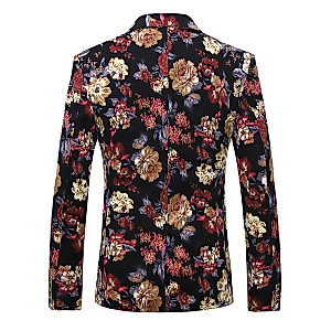 Mens 2 Piece Suit Notched Lapel Sport Coat Floral One Button Slim Fit Tweed Suit, K1, X-Large