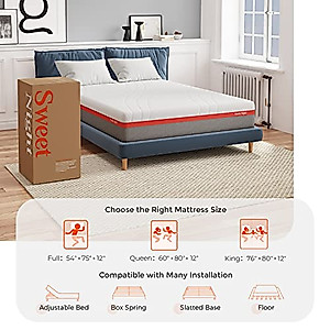 Sweetnight Queen Mattress, 12 Inch Gel Memory Foam Mattress for Cool Sleep & Pressure Relief, Medium Firm Mattress with Motion Isolation, Clarity