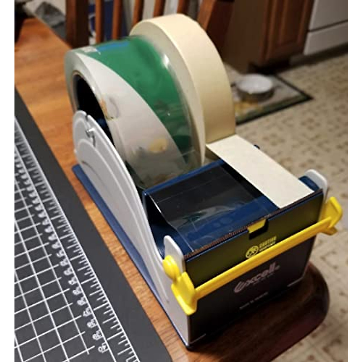 WOD TTD3SD Tabletop Multi-Roll Steel Desktop Tape Dispenser, Blue & Gray - Fits Tape up to 3 inch Wide, Holds 3 inch core, Weighted Rubber Base for Stability