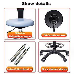 SFKLYU Rolling Stool Dental Chair Assistant Stool 360° Rotation Armrest PU Leather Dental Stool for Office Dentist Shop Lab and Home Use,44~58cm