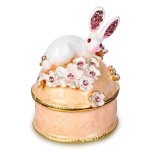 YU FENG Jeweled Rabbit Trinket Boxes Hinged Enameled Decorative Bunny Figurines Collectibles Animal Jewelry Ring Holder Box (Orange)