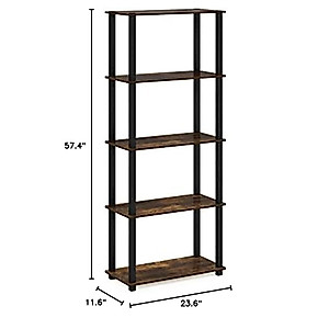 Furinno Turn-S-Tube 5-Tier Multipurpose Shelf Display Rack with Square Tubes, Amber Pine/Black