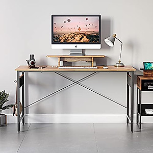 CubiCubi Small Computer Desk 40" Home Office Desk with Storage Table, Modern Writing Style PC Table with Mobile Phone Bracket and Hooks, Rustic Brown