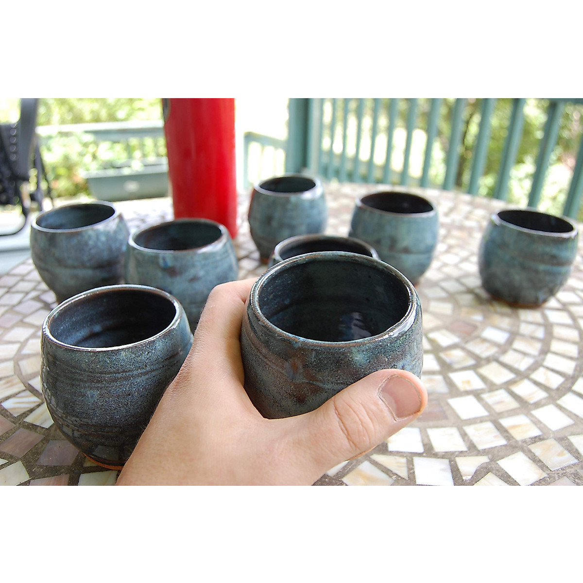 Hand Thrown Pottery Stemless Wine Glass in Slate Blue Handmade in North Carolina