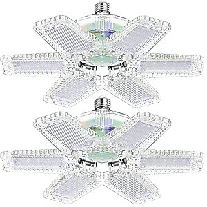Garage Light 165W 16500LM 6500K 2 Pack, LED Garage Light LED Shop Lights Garage Lights Ceiling LED with 6+1 Adjustable Panels Support E26/E27 for Garage, Barn, Workshop, Basement（Transparent）