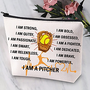 JYTAPP Softball Makeup Bag I Am Strong I Am Bold Softball Player Gift Softball Pitcher Gift Softball Theme Sport Cosmetic Pouch Bag