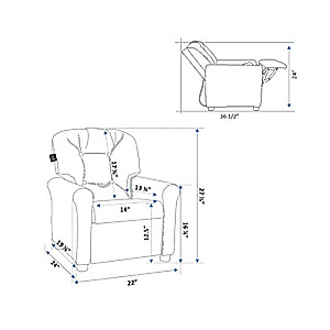 THE CREW FURNITURE Traditional Kids Recliner Chair, Toddler Ages 1-5 Years, Polyester Linen, Sapphire