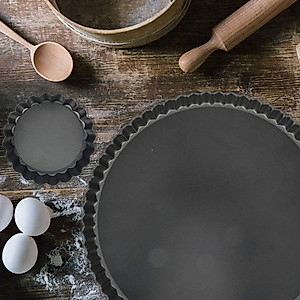 Vnray Mini Tart Pans with Removable Bottom 4 inch Set of 10, Non-stick Round Quiche Pan Heavy Duty Carbon Steel for Mousse Cakes, Christmas Dessert Baking with Silicone Scrubber