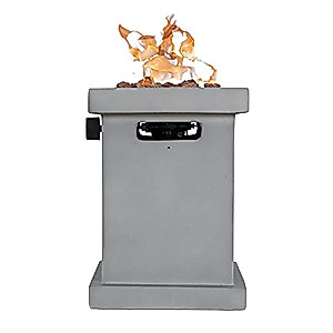Patiorama Portable Tabletop Fireplace Small Propane Fire Pit, Outdoor 10 Inch Square Concrete Tabletop Gas Firebowl, 10,000 BTU, w/Lava Rocks, CSA Certification, for Garden, Patio-Light Grey