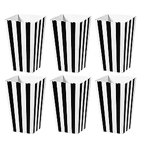 Tomaibaby 24pcs Striped Popcorn Boxes, Black and White Small Paper Popcorn Boxes for Party Supplies