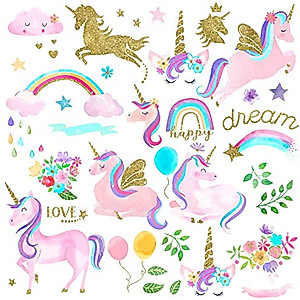 Watercolor Magical Unicorn Peel and Stick Wall Art Sticker Decals for Girls Room Nursery Parties