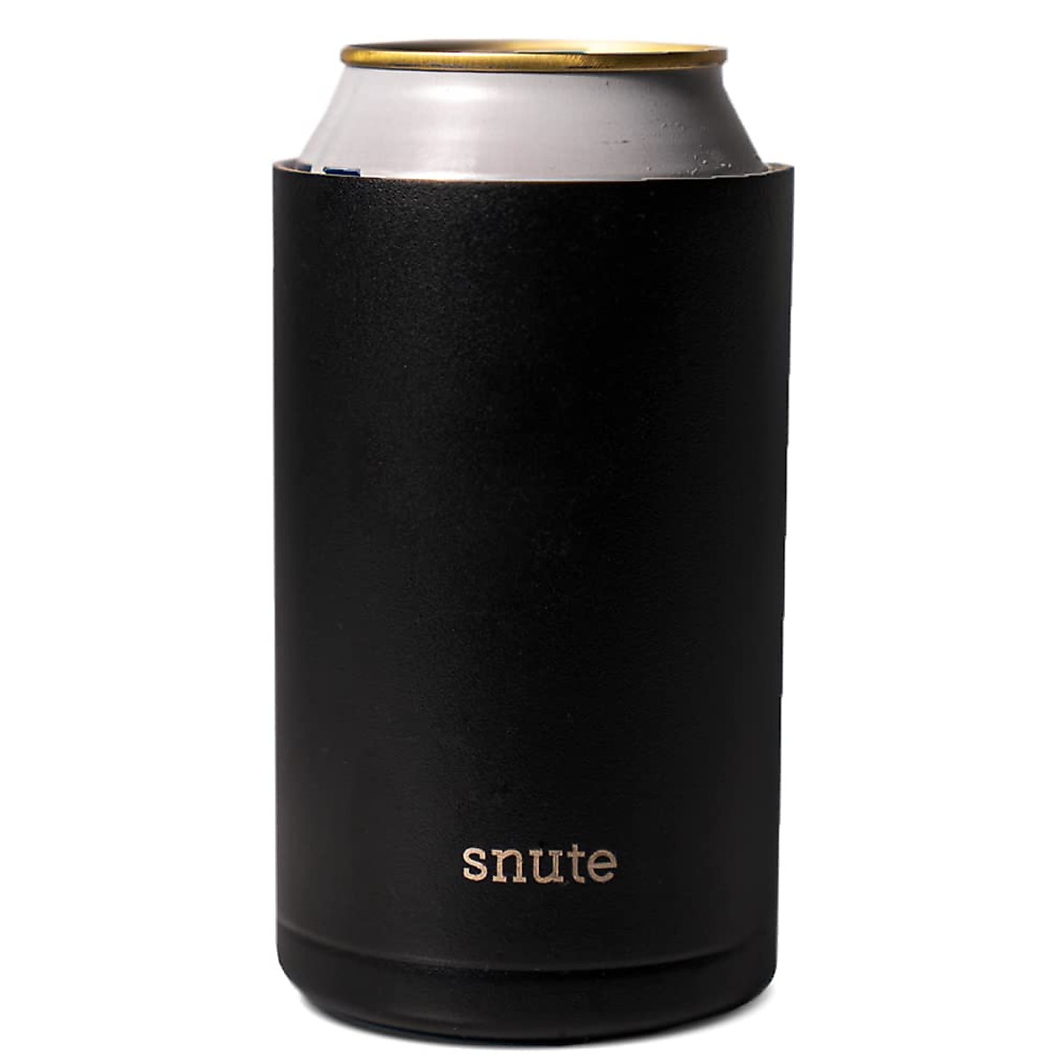 Snute Standard Can Cooler for Beer, Soda, Sparkling Water | Vacuum Insulated Stainless Steel Drink Sleeve Holder for 12oz Regular Cans (Black)