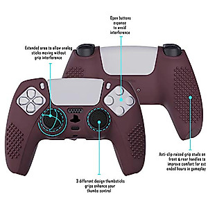 eXtremeRate PlayVital Wine Red 3D Studded Edition Anti-Slip Silicone Cover Skin for ps5 Controller, Soft Rubber Case for ps5 Wireless Controller with 6 Black Thumb Grip Caps