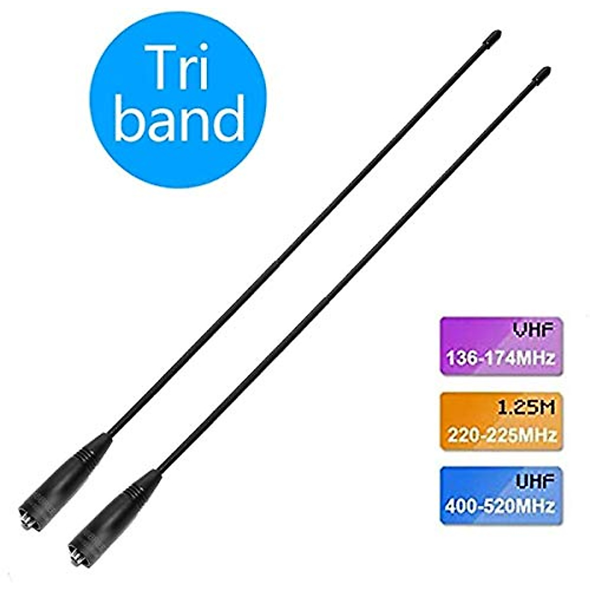 2 Pack AR-771 Tri-Band Radio 2M-1.25M-70CM (144-222-435Mhz) 15.1-Inch Whip Antenna SMA-Female for Baofeng UV-9S,BF-R3,UV-5RX3,UV-82X3,BTECH UV-5X3 Amateur Ham Two Way Radio