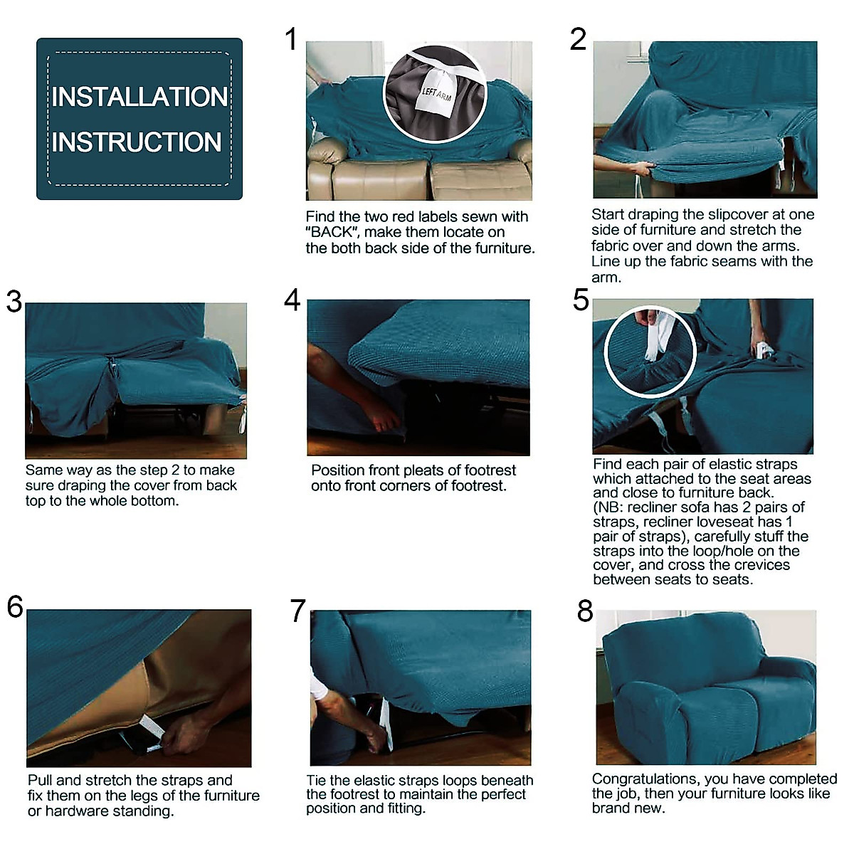 Loveseat Recliner Slipcover, 2 Seat Stretch Reclining Love Seat, Slipcover Recliner Loveseat Sofa Cover with Side Pocket, Anti-Slip Elastic Chair Covers Furniture Protector for Kids, Pets, Dog and Cat