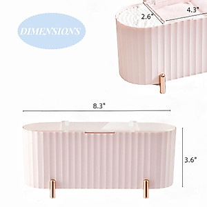 ZOOFOX 2 Pack Qtip Holder Dispenser, Cotton Pads Holder with Clear Lid, Adjustable 3-Grid Bathroom Canisters for Cotton Ball, Swab, Round Pads, Floss, Perfume, Lipstick