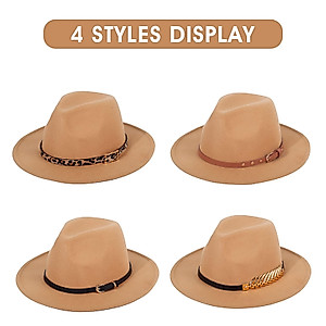 Geyanuo Womens Fedora Hat Classic Wide Brim Floppy Panama Hat with Ring Belt Buckle Wool Fashion Fedora Hat