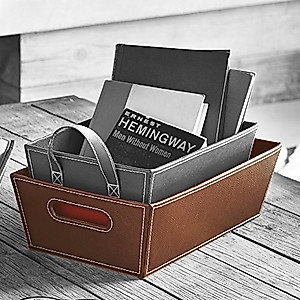 The Lucky Clover Trading Brown Faux Leather Utility Tray, Large, 15" L Basket