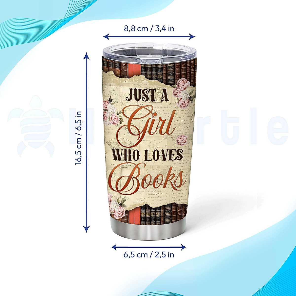 Hyturtle Personalized Book Tumbler Gifts For Girls Women - Birthday Christmas Gifts for Book Lovers Librarian Gifts - Book Lover Cup - Book Club Gifts - Custom Name 20oz Stainless Steel Tumbler Cup