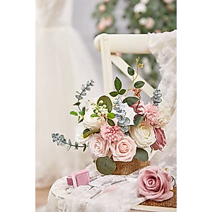 Serwalin Artificial Flowers Fake Silk Flowers for DIY Wedding Bouquets Cake Decoration Mixed Roses Combo Blush Pink and White Flower Centerpieces Arrangements for Party Table Chair Decor