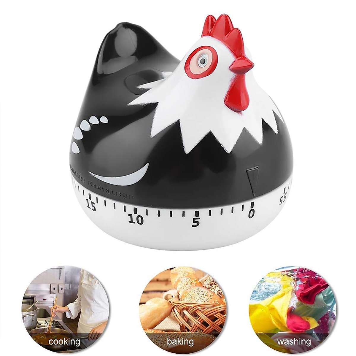 Chicken Pattern Timer, Chicken Pattern Countdown Kitchen Timer Reminder for Cooking Baking(Black)