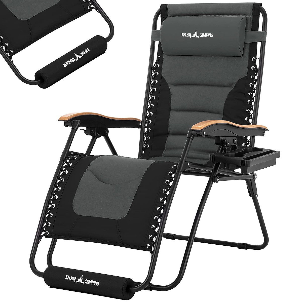 UDPATIO Zero Gravity Chair 30In XL Oversized Outdoor Anti Gravity Chairs Patio Lounge Folding Adjustable Chair with Cup Holder, Foot Pad & Padded Headrest, Supports 500lbs (Grey)