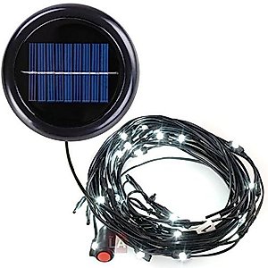 30 LED Lighting 8ft/9ft 6-Rib Wooden Patio Umbrella Solar Panel String Lights Cool White w/Shape Ribs Square for Outdoor Décor Home Garden Café