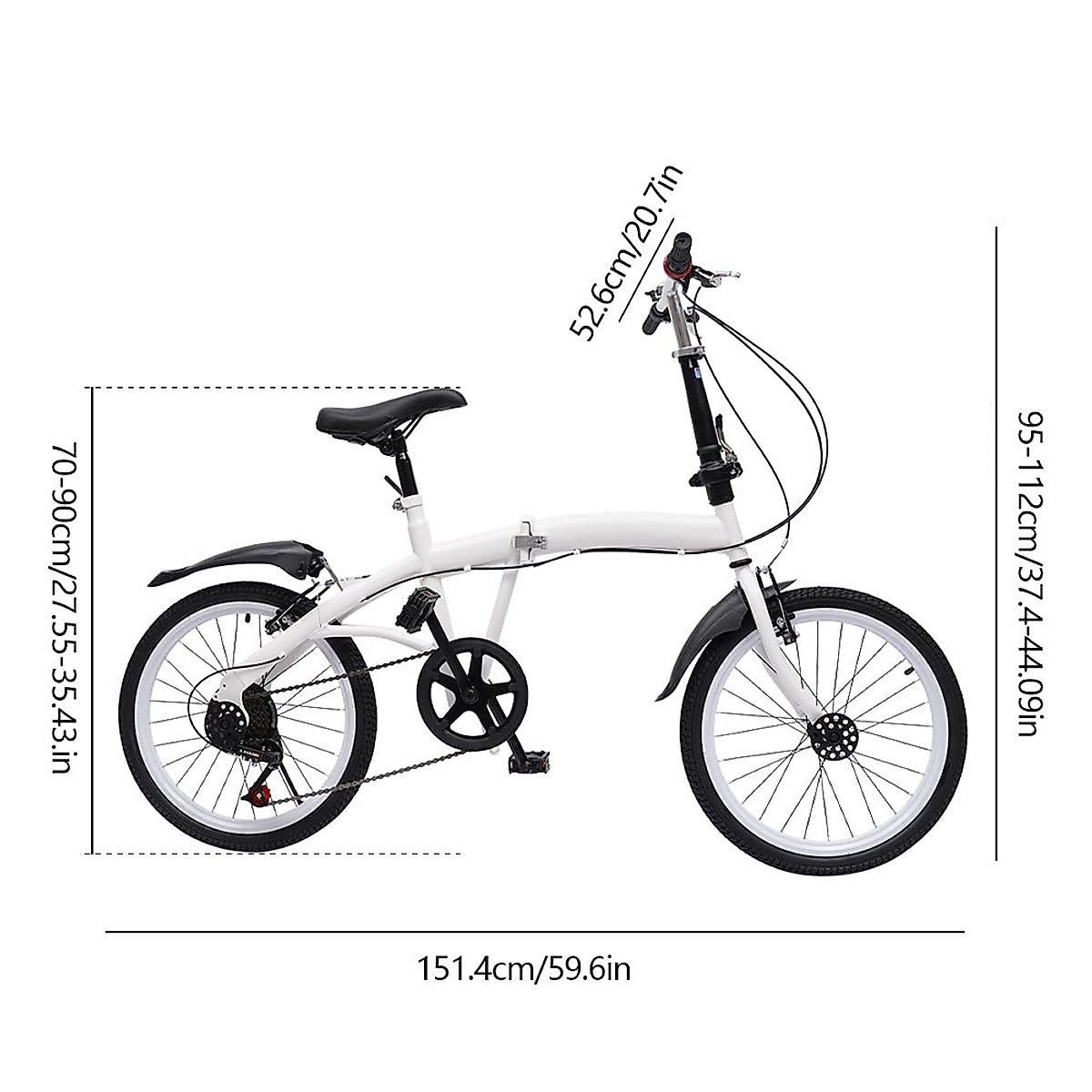 GMSLuu Adult Folding Bike, 20-inch Wheels with 7-Speed Drivetrain, Carbon Steel Frame Bike for Women and Men, Lightweight Bicycle for Work School, White Portable Camping Bicycle