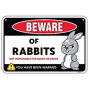 Venicor Beware of Rabbit Sign Decor - 8 x 12 Inches - Aluminum - Bunny Rabbit Decorations Accessories Gifts Supplies Stickers Stuff