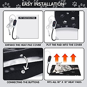 Rest-Eazzzy Pet Heating Pad Cover, Flannel Soft Heating Pet Mat Cover Indoor, Removable Heating Pad Mat Cover with Paw Print for Pet Dog Cat (Black, Two Covers ONLY)