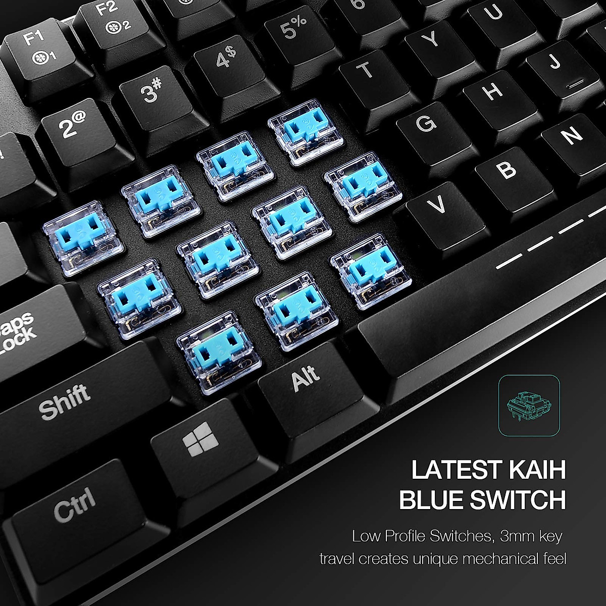 Mechanical Keyboard HAVIT Backlit Wired Gaming Keyboard Extra-Thin & Light, Kailh Latest Low Profile Blue Switches, 87 Keys N-Key Rollover (Black) (Renewed)