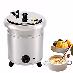 Commercial Food Warmers, Soup Warmers with Hinged Lid, Stainless Steel Insert Pot, Temperature Control - 10L, for Restaurants and Large Families (Stainless Steel)