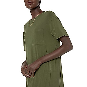 Amazon Essentials Women's Jersey Oversized-Fit Short-Sleeve Pocket T-Shirt Dress (Previously Daily Ritual), Forest Green, Medium