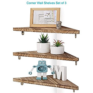 Amy Dceom Corner Wall Shelves Set of 3, Rustic Wood Corner Floating Shelves, Wall Mount Storage Display for TV Accessories, Baby Monitor, Speaker, Cable Box, Game Console (Natural)