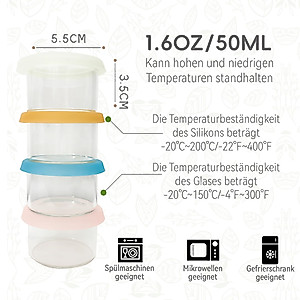 Kieaisy Glass Salad Dressing Container To Go (4 x 1.6oz) Reusable Small Condiment Containers Leakproof Dressing Containers for Lunch Box Suitable for Sauces, Jams, Yogurt, etc