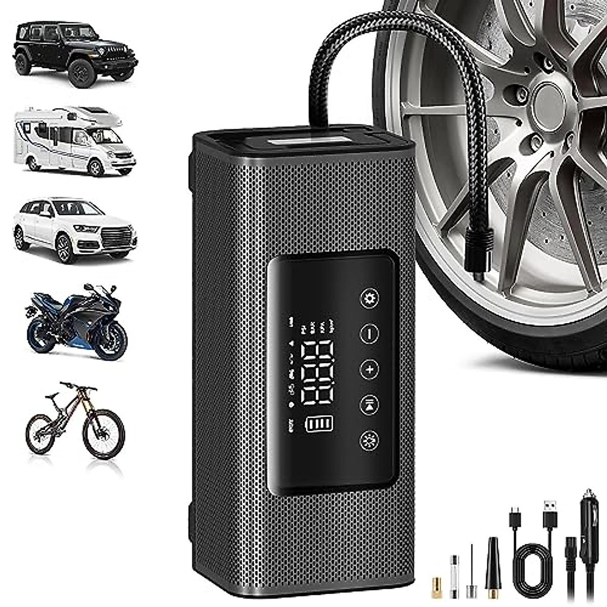 Dexico Portable Air Compressor Tire Inflator -Upgrade 10400mAh Electric Air Pump for Car Tires-150 PSI Tire Pump-Cordless Tire Inflation with Pressure Gauge Emergency Light for Car, Truck, Black