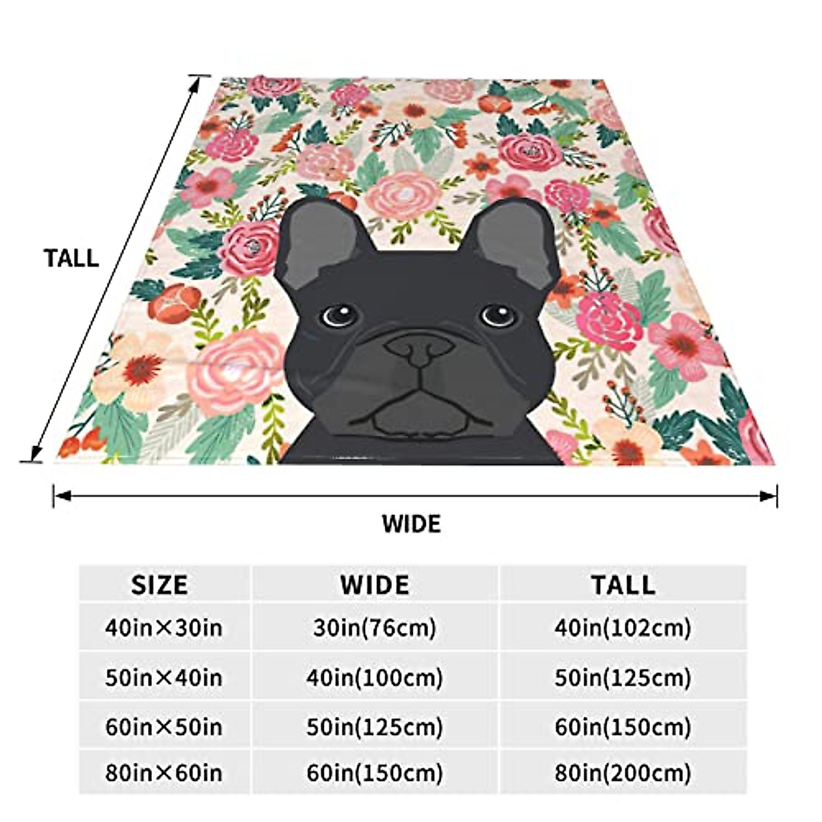 Gdecziy French Bulldog Floral Dog Head Cute pet Gifts Dog Breed Flannel Fleece Plush Throw Blanket,Throw for Spring Recliner, Air Conditioning Blanket Quality Washable Blanket 60"x50"