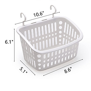 Doitxue 3PCS Plastic Hanging Baskets for Shower, Hanging Basket Organizer with Hooks, Rectangle 10.6Inches Small Hanging Storage Basket (Grey)