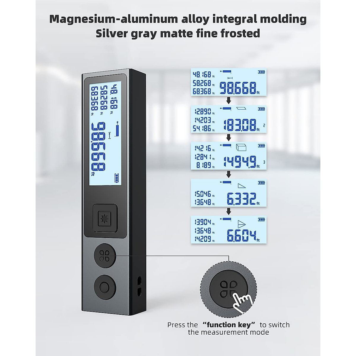 MiLESEEY Laser Measure,Mini Portable Laser Measurement Tool with Alloy Housing Design,Rechargeable,Backlit Display,M/in/Ft Unit Switching,Pythagorean Mode, Measure Distance, Area and Volume (98 Feet)