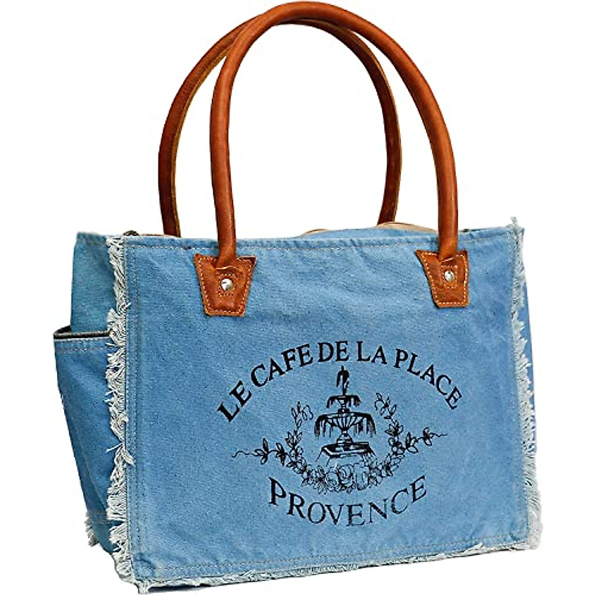 NATURALS EXPORT OAG Upcycle Canvas Bag, Handmade Canvas Bag With Leather, Canvas Tote Bag, Canvas Shoulder Bag, Canvas Handbag for Women, Blue