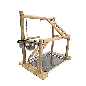 MINORPET Pet Bird Playpen, Wood Parrot Playstand Bird Playground Perch Gym Ladder with Toys Exercise Play, 2 Feeder Cups, Easy Assemble