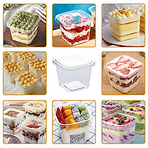 Qyyiguf 50 Pcs 12Oz Plastic Dessert Cups with Lids and Spoons,Square Parfait Cups,Disposable Cake Container for Cupcake,Pudding,Snacks,Fruits,Mousse,Ice Cream