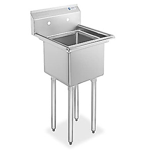 GRIDMANN 18" Wide Stainless Steel Kitchen Prep & Utility Sink, 1 Compartment NSF Commercial Sink with 15" x 15" Bowl for Restaurant, Laundry, Garage