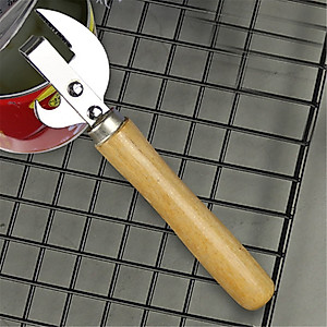 Mvude 2-in-1 Stainless Steel Corkscrew Wood Handle Manual Can Opener Tins Cans Kitchen Dinnerware Accessory, Silver