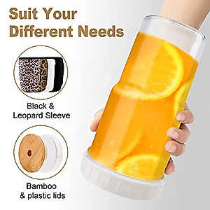 MOVNO Smoothie Mason Jar Cups with Lid And Straw, 22 oz Pack of 4 Reusable Boba Tea Drinking Jars Cup with Airtight Lids and Brush, Reusable Glass Tumbler with Sleeves for Iced Coffee,Milkshake, Gift