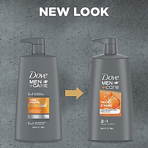 DOVE MEN+ CARE 2-in-1 Shampoo + Conditioner Thick + Strong 4 count for Fortifying Hair from Root to Tip, with Calcium, 25.4 oz