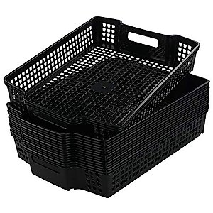 Anbers Black Plastic Storage Baskets, Stackable Office Organizer Trays, 6 Packs