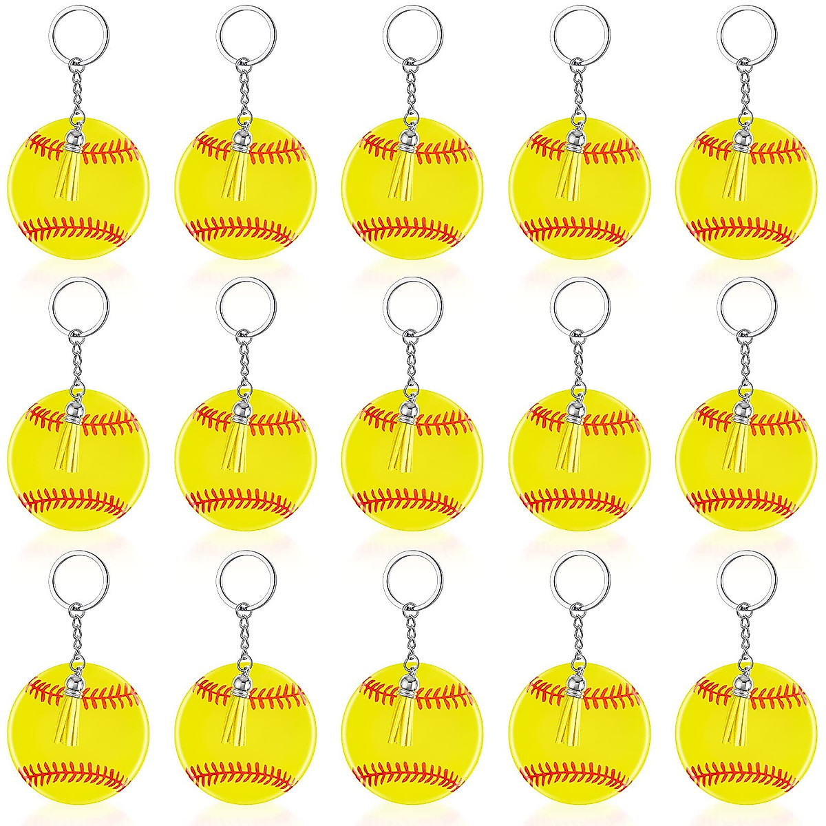 Taiyin 20 Pcs Softball Baseball Acrylic Keychain Blanks Acrylic Keychain with Tassel,Softball Party Gifts for Team(Softball)